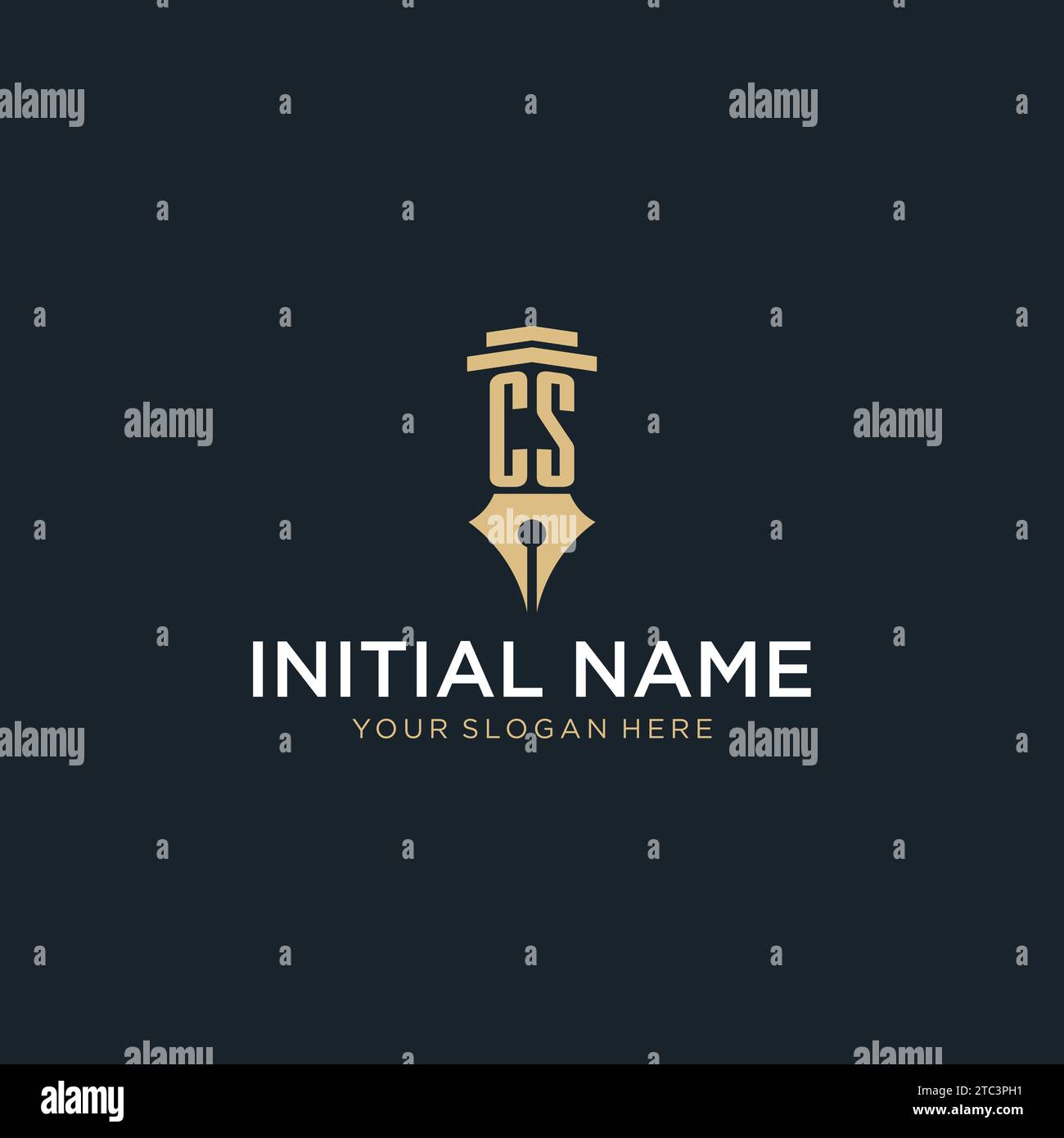 CS monogram initial logo with fountain pen and pillar style design ...