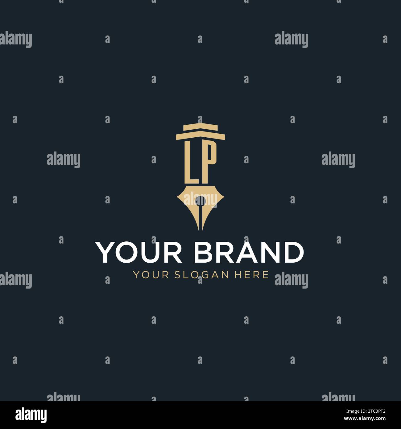 LP monogram initial logo with fountain pen and pillar style design ...