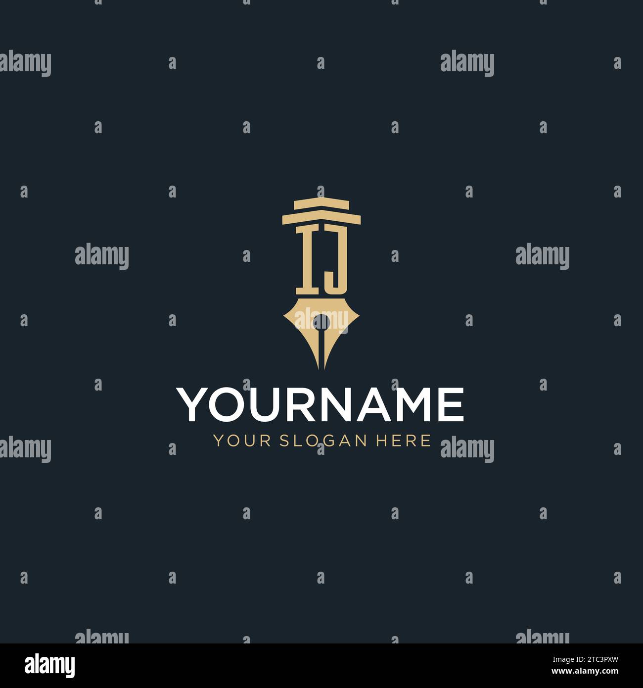 IJ monogram initial logo with fountain pen and pillar style design ...