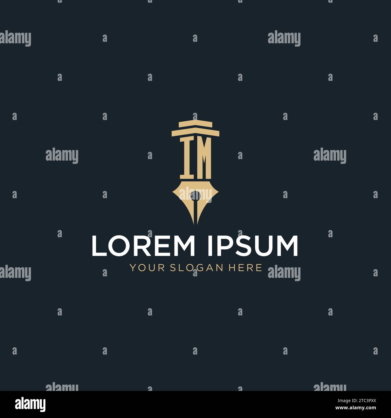 IM monogram initial logo with fountain pen and pillar style design ...