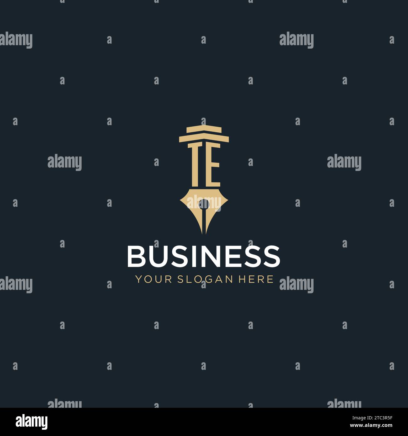 TE monogram initial logo with fountain pen and pillar style design ...