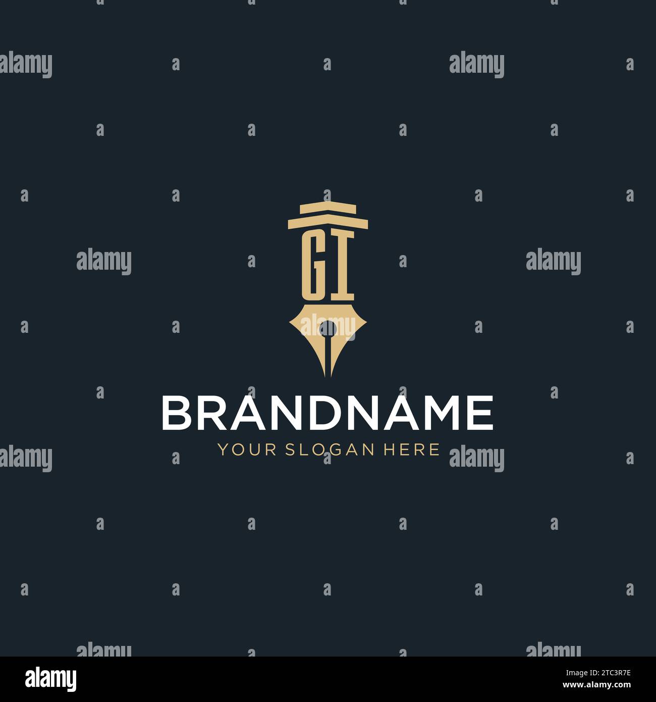 GI monogram initial logo with fountain pen and pillar style design ...