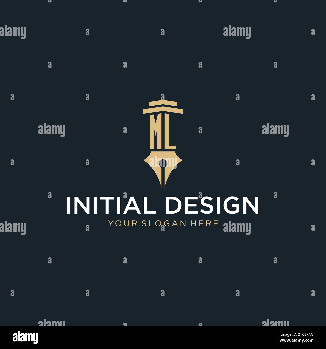 ML monogram initial logo with fountain pen and pillar style design ...
