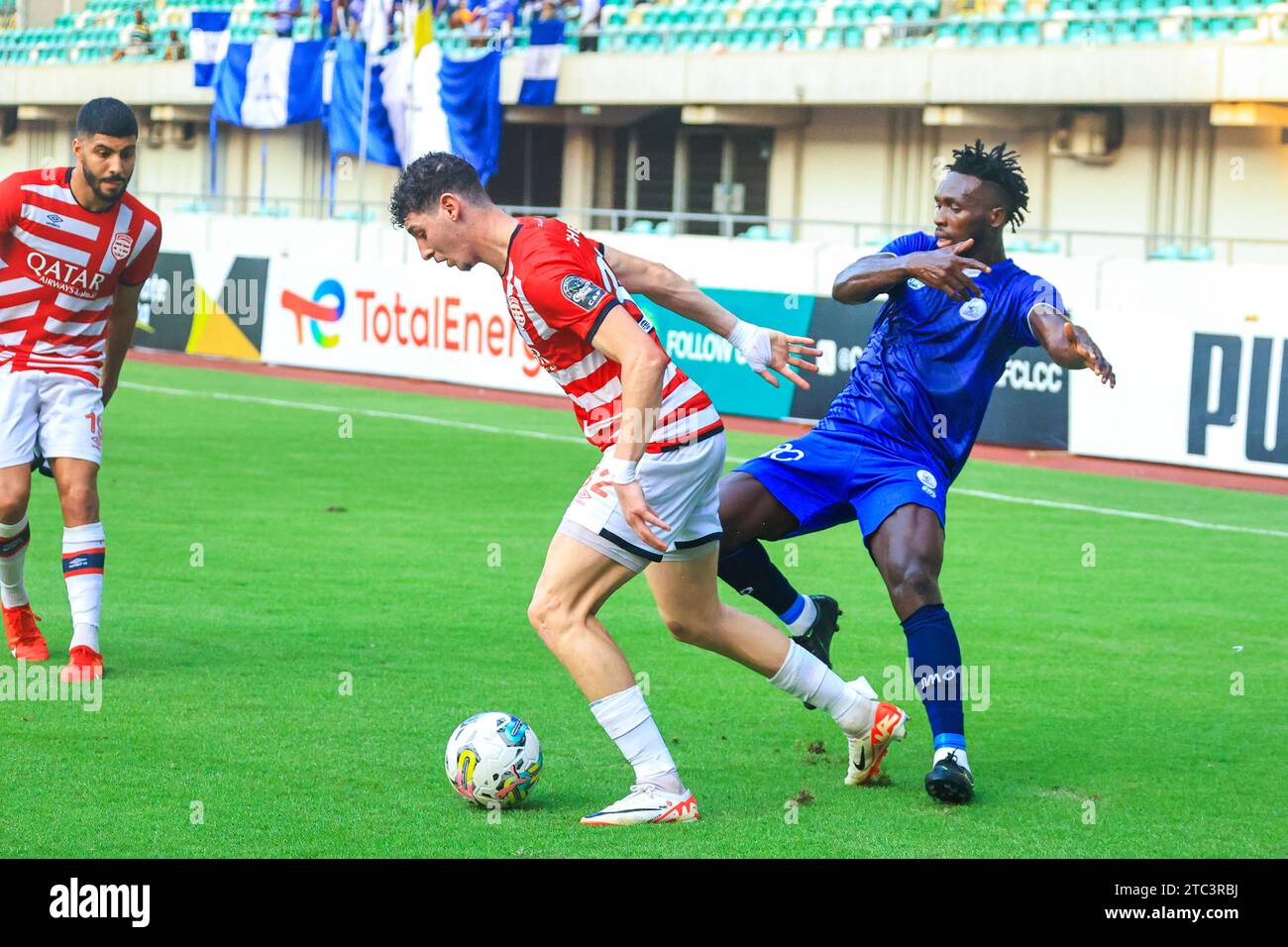UYO, NIGERIA - DECEMBER 10; Joseph Onoja of Rivers and Toufik Cherifi ...