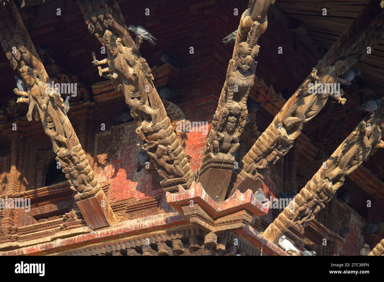 Nepal, Patan, Durbar Square, temple architecture detail, statues Stock ...