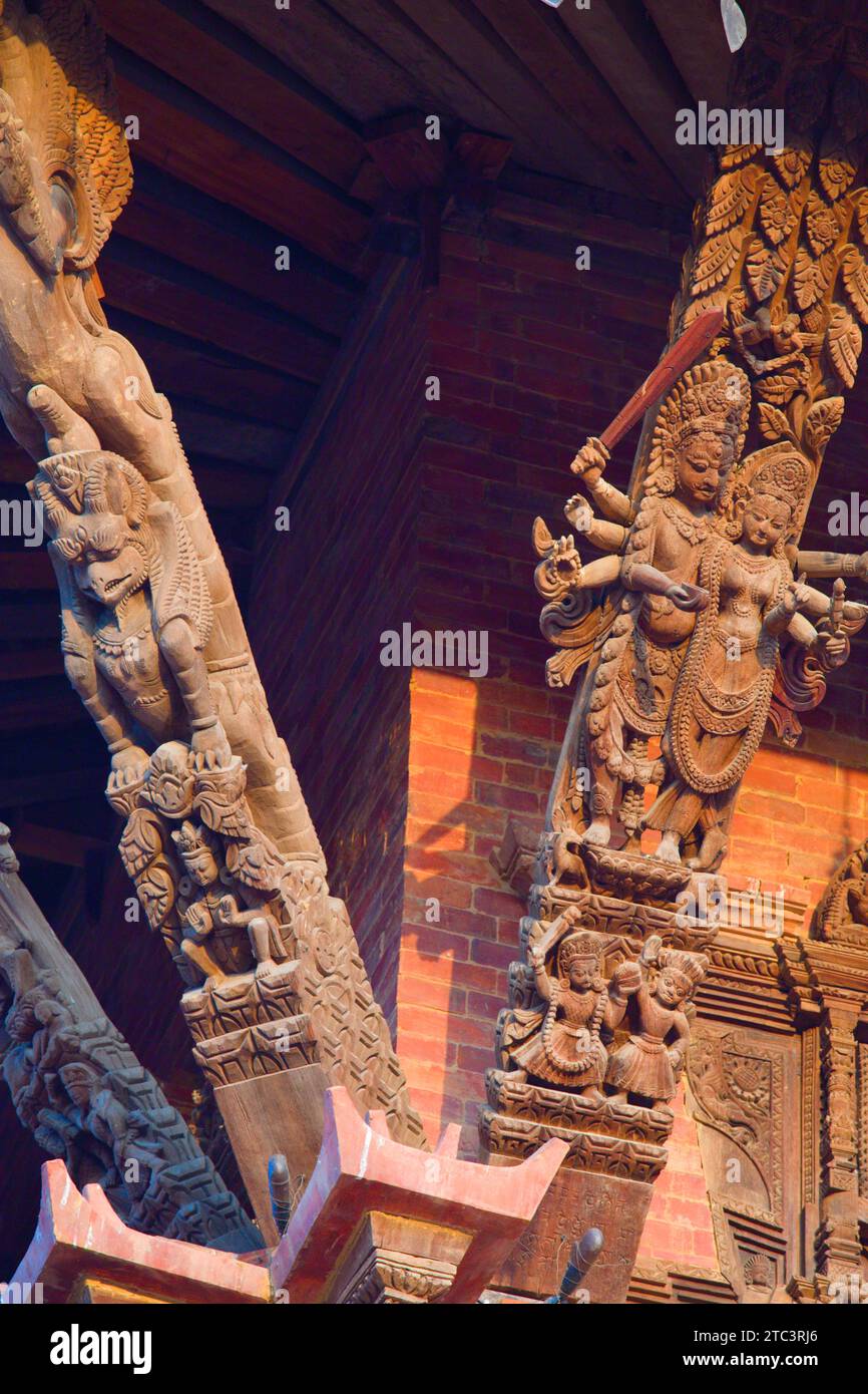 Nepal, Patan, Durbar Square, temple architecture detail, statues Stock ...