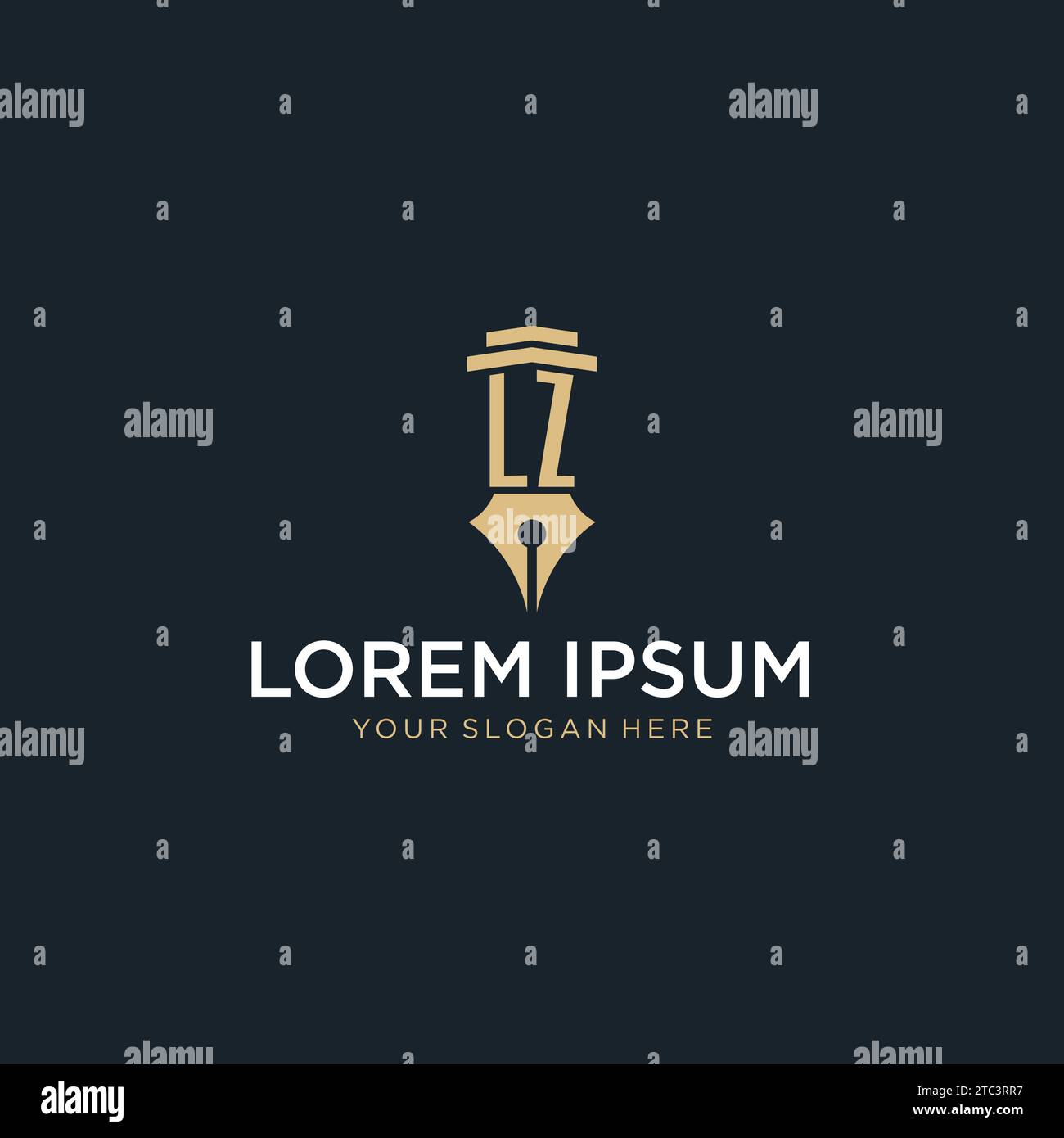 LZ monogram initial logo with fountain pen and pillar style design ...