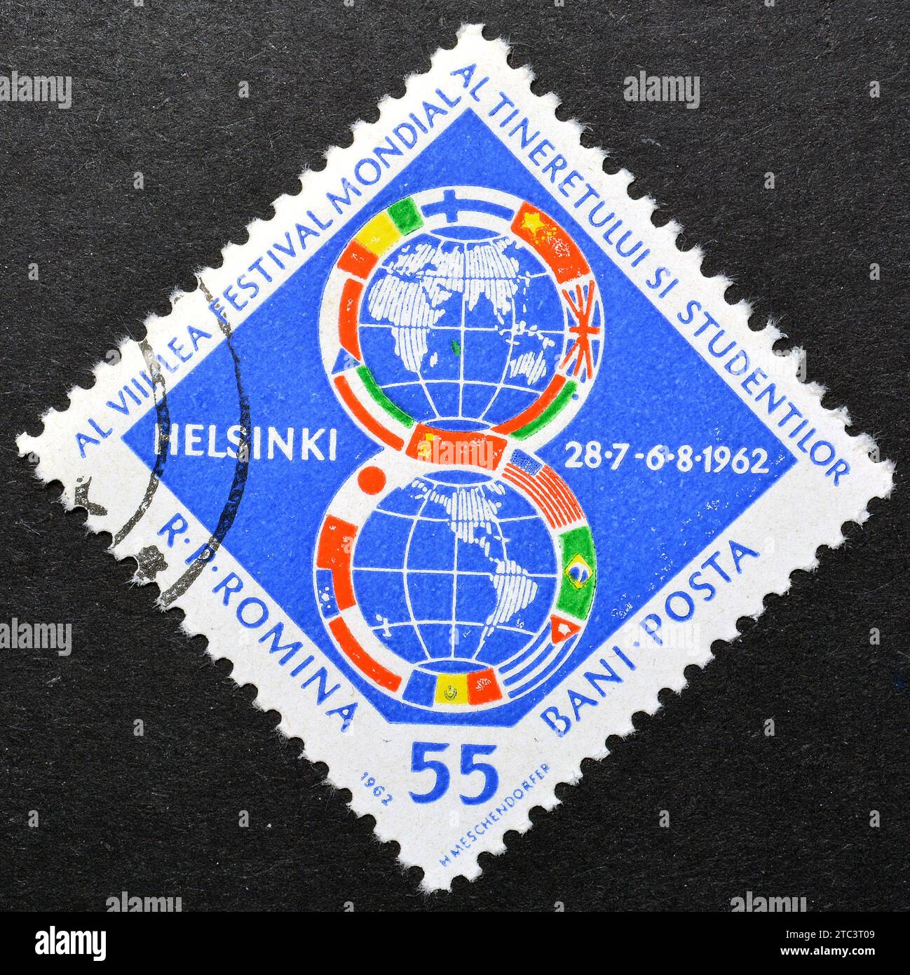 Cancelled postage stamp printed by Romania, that shows World youth ...