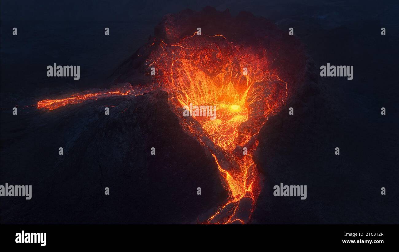 A stunning image featuring a powerful stream of molten lava cascading ...