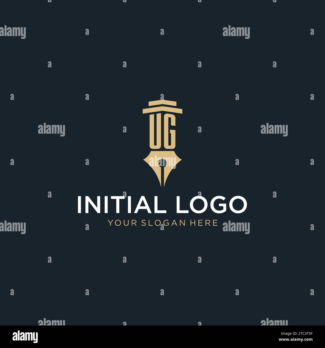 UG monogram initial logo with fountain pen and pillar style design ...