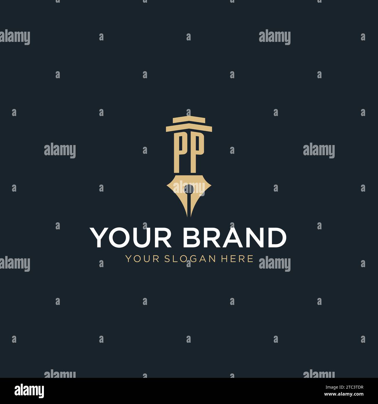 PP monogram initial logo with fountain pen and pillar style design ...