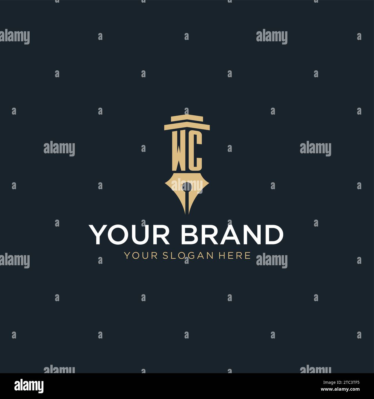 WC monogram initial logo with fountain pen and pillar style design ...