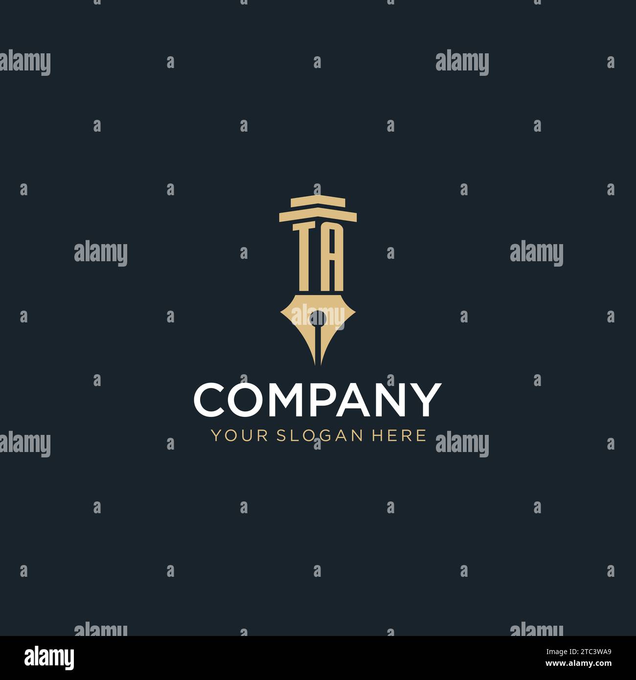 TA monogram initial logo with fountain pen and pillar style design ...
