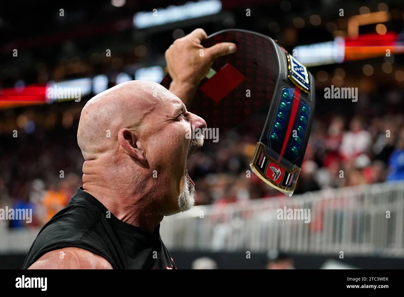 Professional wrestler Bill Goldberg reacts during the first half of an ...