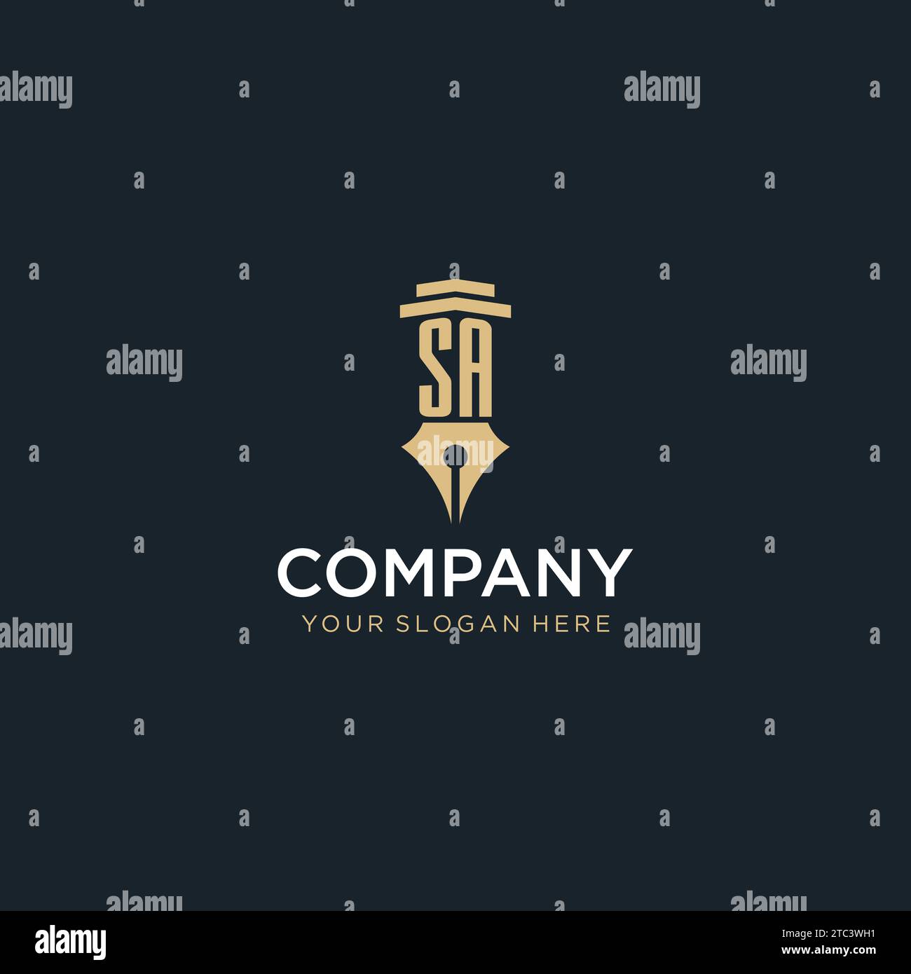 SA monogram initial logo with fountain pen and pillar style design ...
