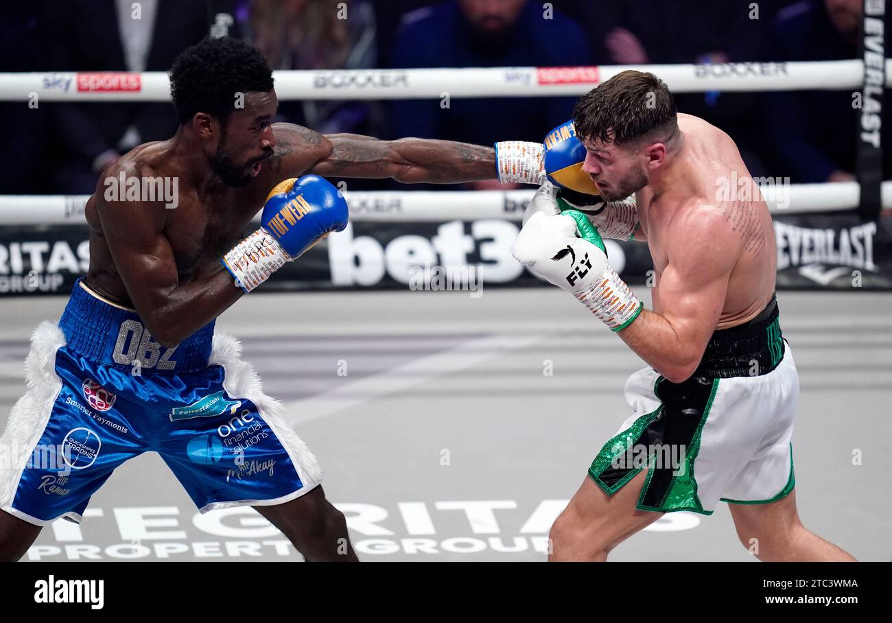 Kingsley Egbunike (left) and Lee Cutler in action during their English ...