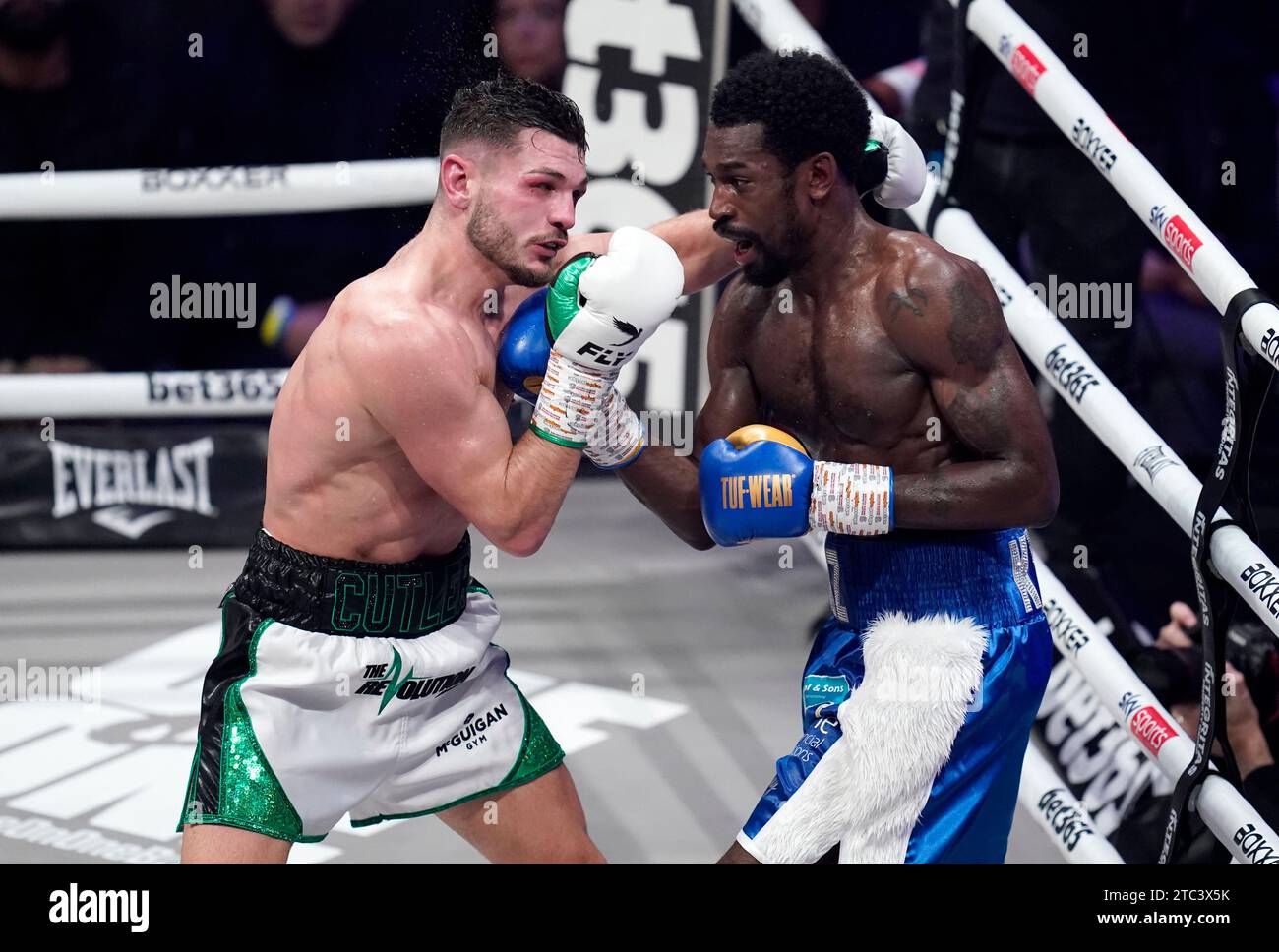 Lee Cutler (left) and Kingsley Egbunike in action during their English ...