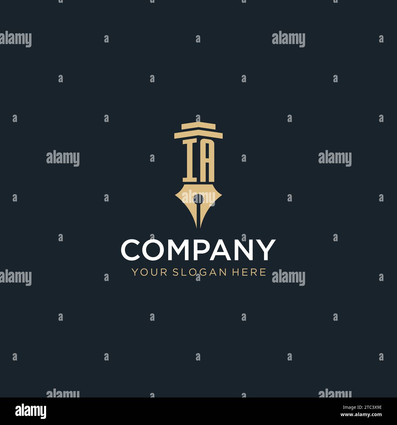 IA monogram initial logo with fountain pen and pillar style design ...