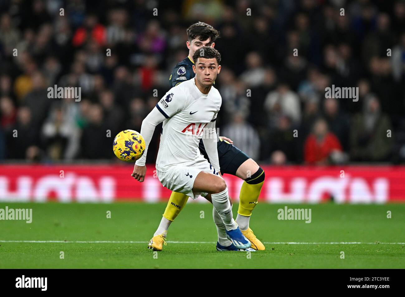 London, UK. 10th Dec, 2023. Brennan Johnson (Tottenham) and Tino ...
