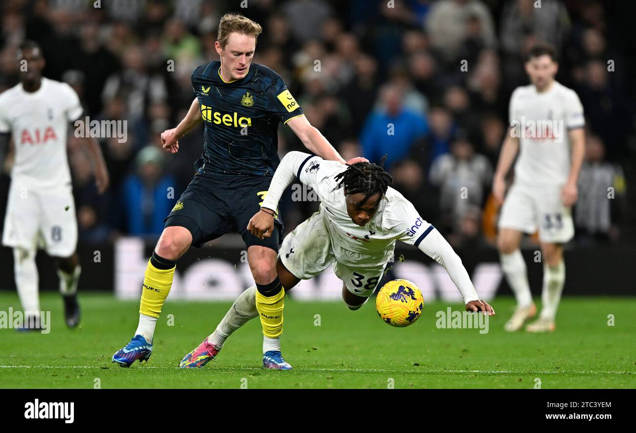 London, UK. 10th Dec, 2023. Destiny Udogie (Tottenham) is sent flying ...