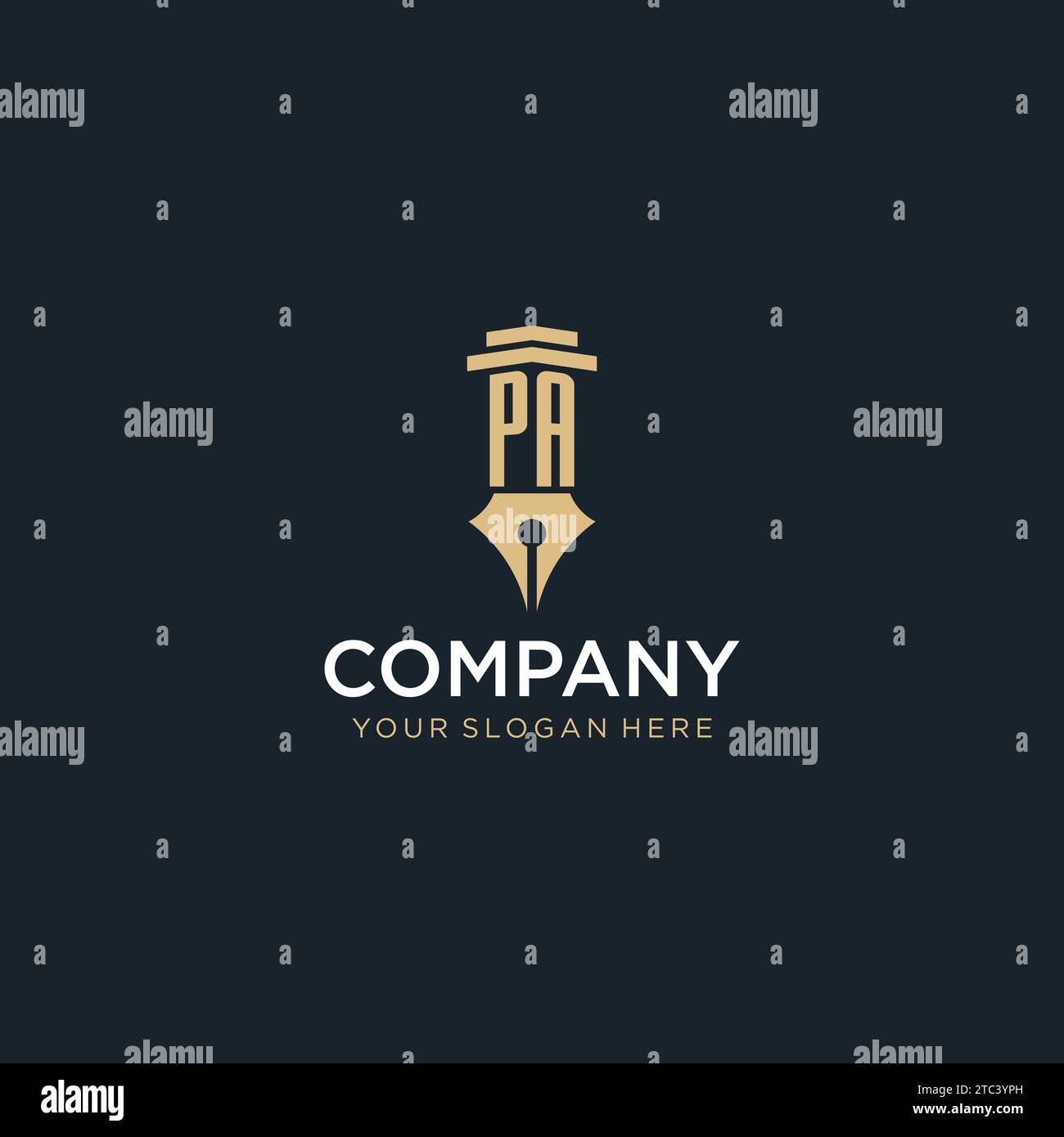 PA monogram initial logo with fountain pen and pillar style design ...
