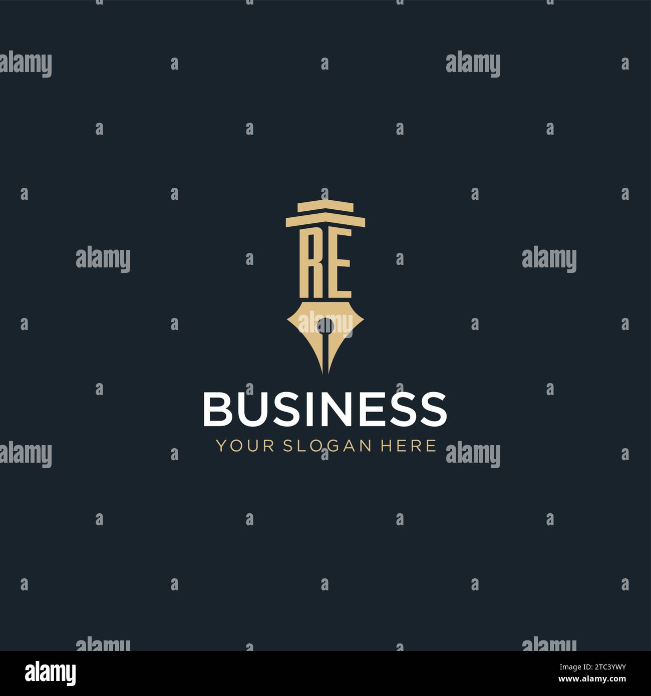 RE monogram initial logo with fountain pen and pillar style design ...