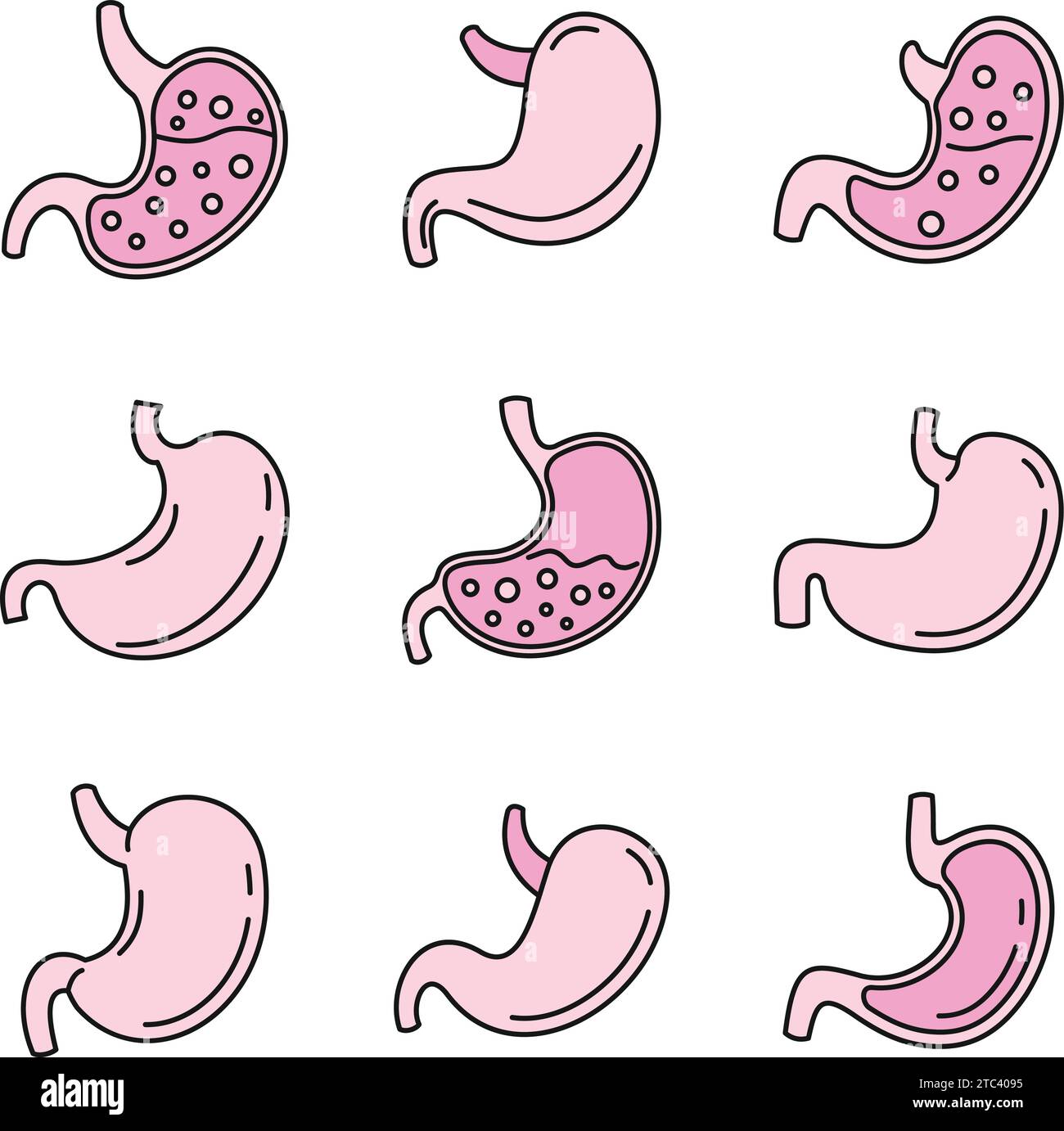 Human stomach icons set. Outline set of human stomach vector icons thin ...
