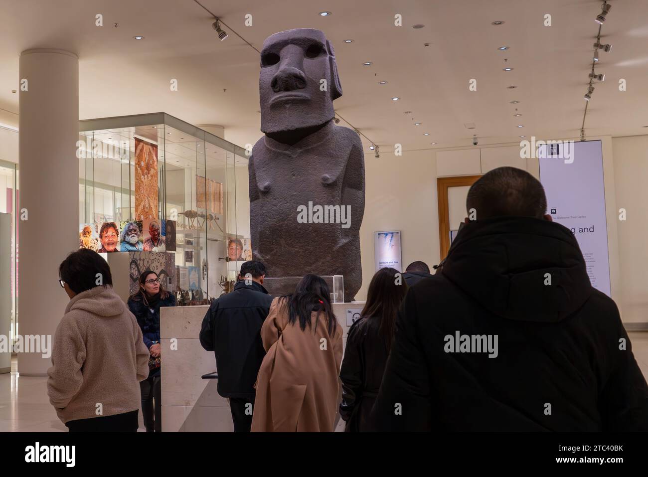 Visitors to the Rapa Nui totems at the South Pacific gallery at the ...