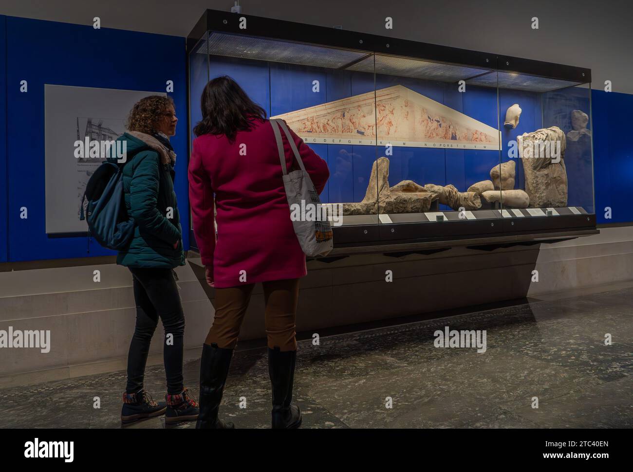 Visitors to the Elgin marbles from the Athens Parthenon gallery at the British Museum in London ...