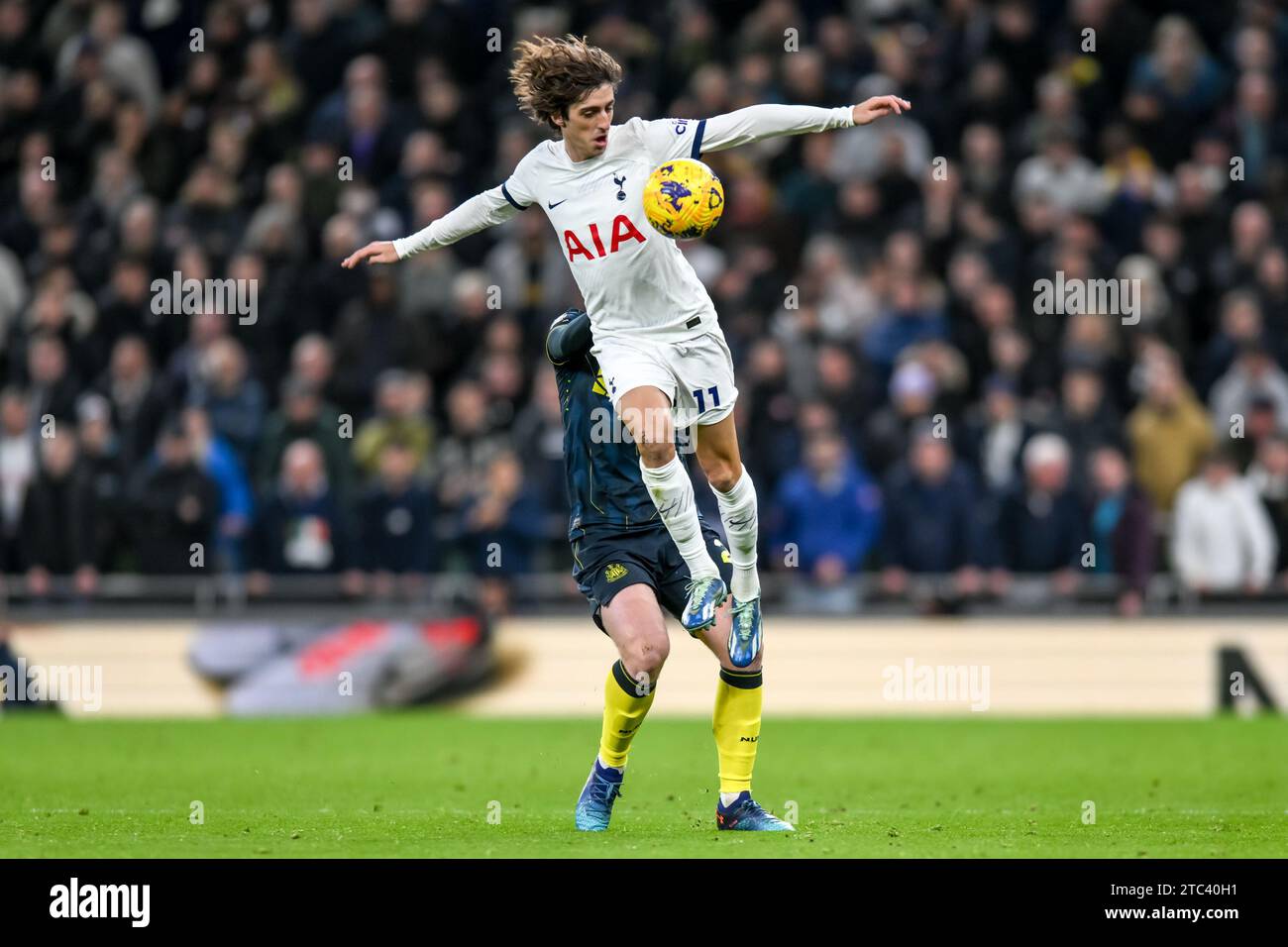 London, England on 10 December 2023. Bryan Gill of Tottenham Hotspur ...