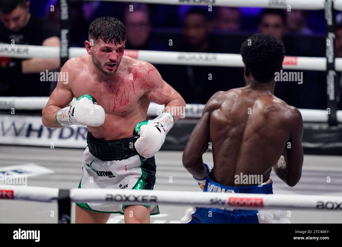 Lee Cutler (left) and Kingsley Egbunike in action during their English ...