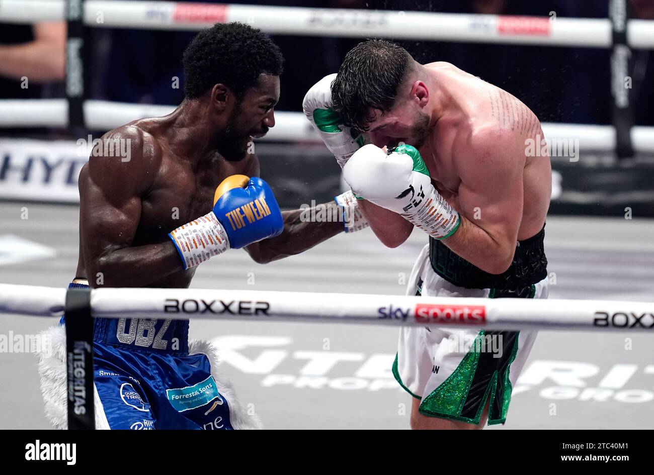 Kingsley Egbunike (left) and Lee Cutler in action during their English ...