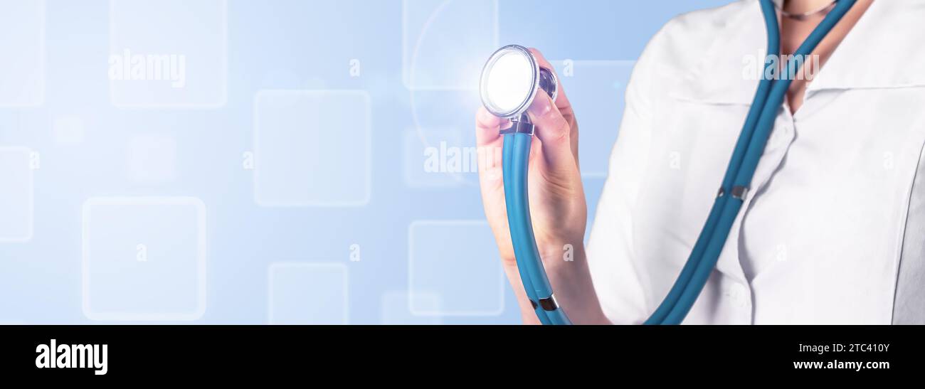 Blue medical banner with abstract medicine technology and stethoscope ...