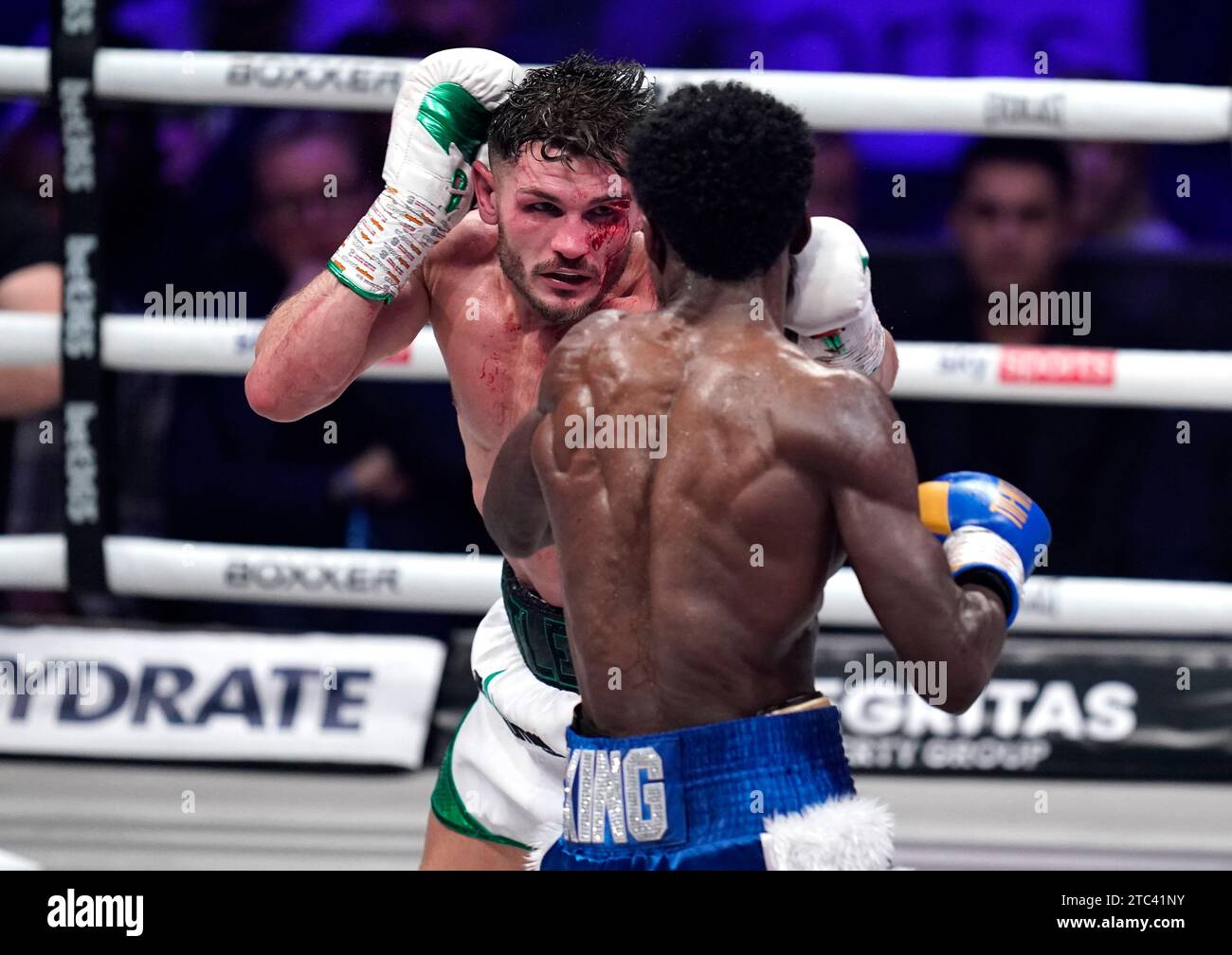 Lee Cutler (left) and Kingsley Egbunike in action during their English ...