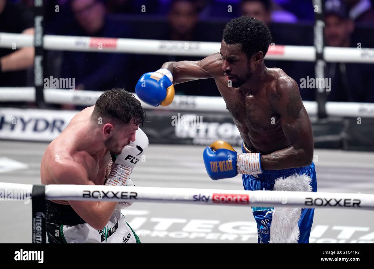 Lee Cutler (left) and Kingsley Egbunike in action during their English ...