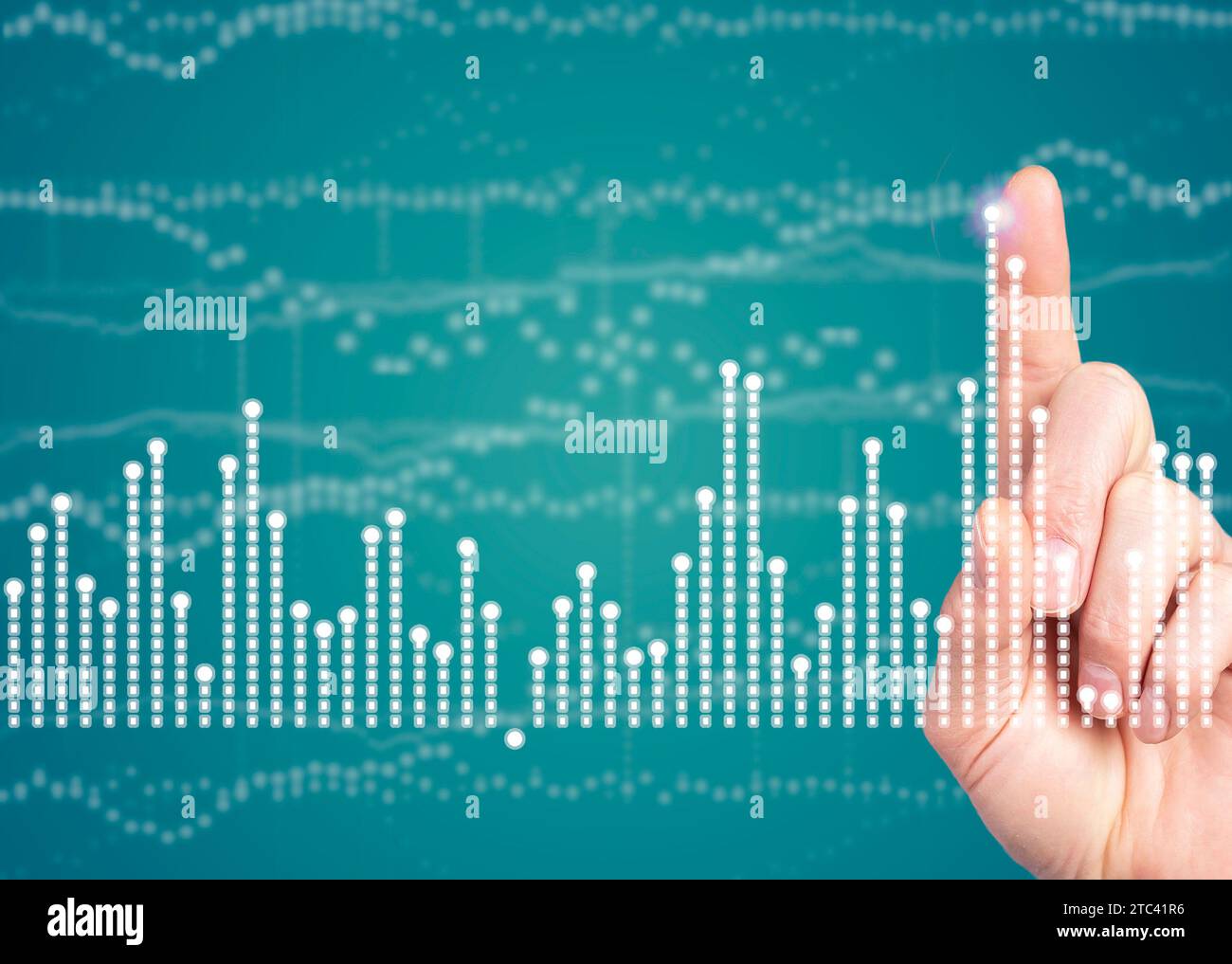 Finger touching economic graph background. Financial analytics ...
