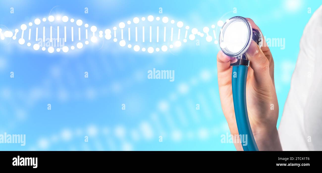 Genetics, studying and researching gene, biotechnology. Medical banner ...