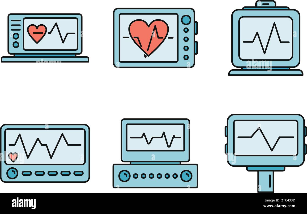 Medical electrocardiogram icons set. Outline set of medical electrocardiogram vector icons thin ...