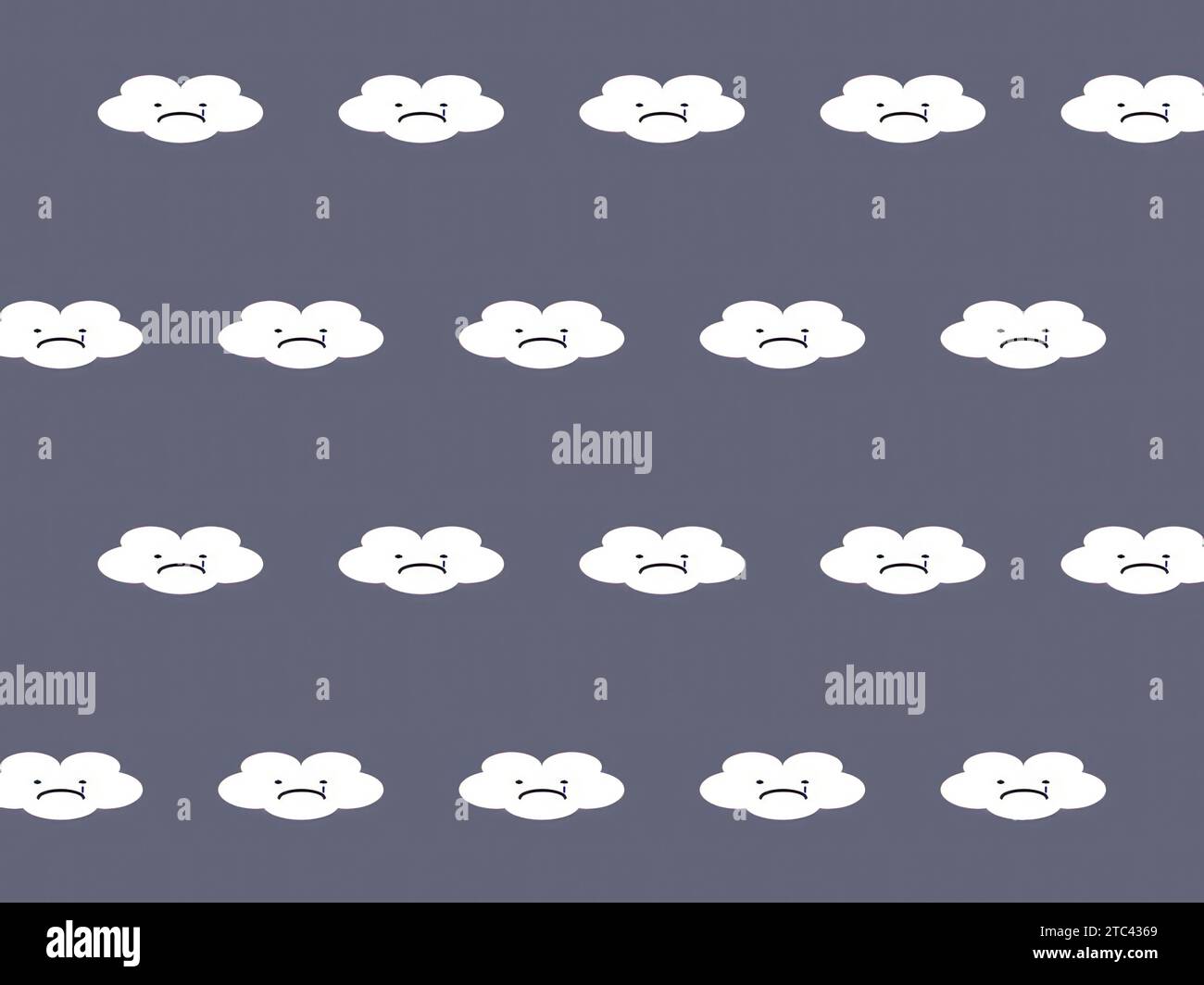 A pattern of small white cloudswith sad faces illuminated against a ...
