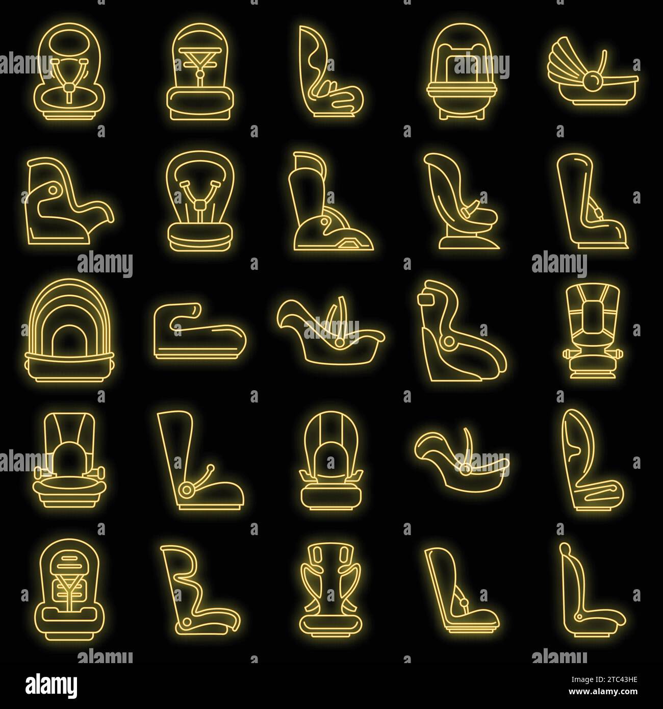Modern baby car seat icons set. Outline set of modern baby car seat ...