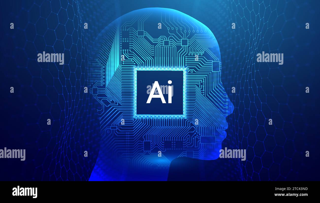 Woman head artificial intelligence blue coding background Stock Vector Image & Art - Alamy