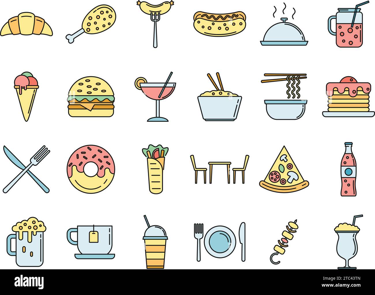 Festival food courts icons set. Outline set of festival food courts ...