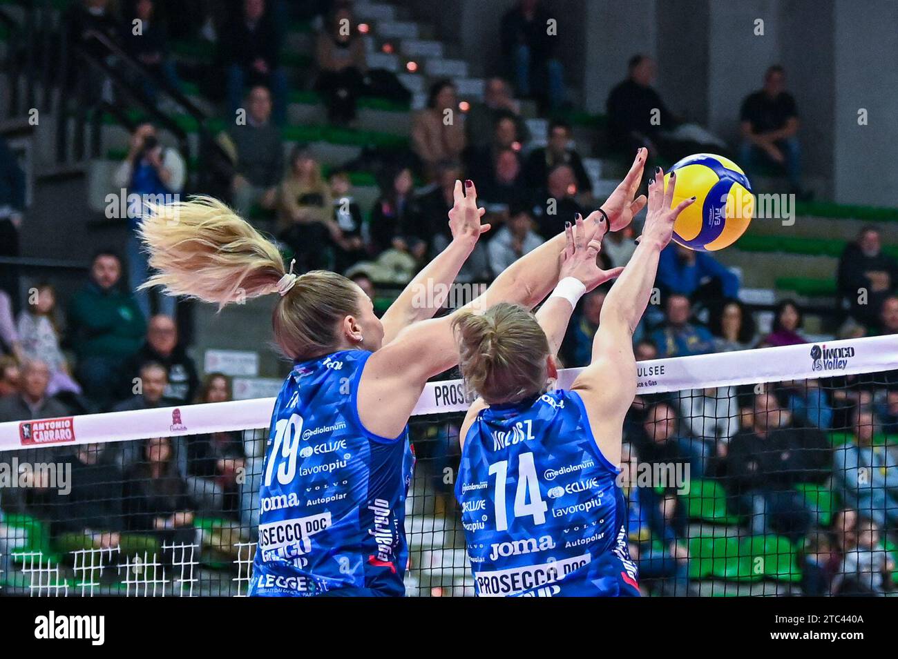 Treviso, Italy. 10th Dec, 2023. Block of Sarah Farah and Joanna Wolotz ...