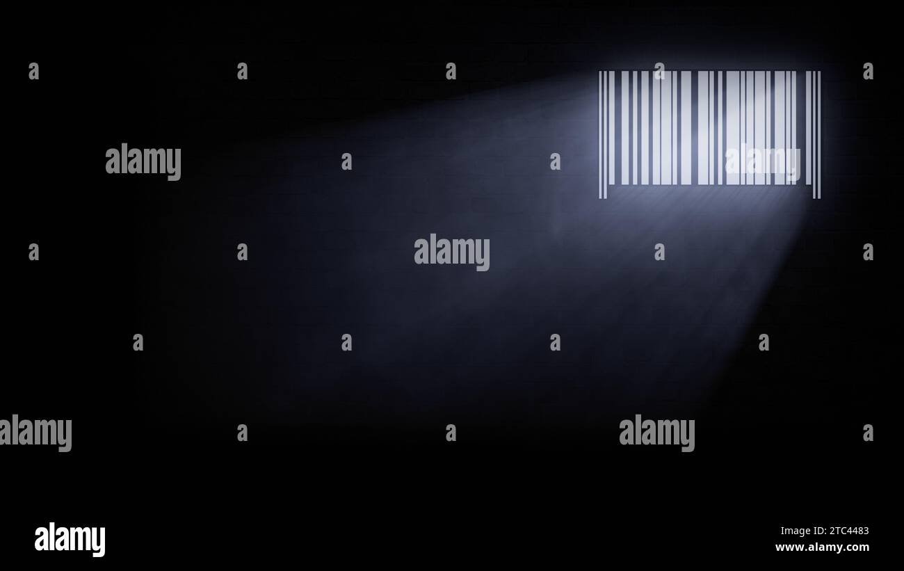 Barcode as a jail or prison window bars, rays of light come through the ...