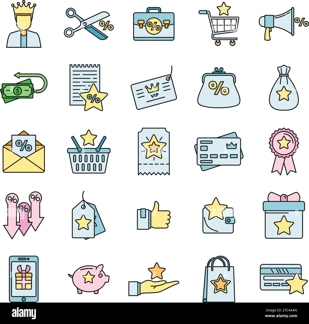 Loyalty program reward icons set. Outline set of loyalty program reward ...