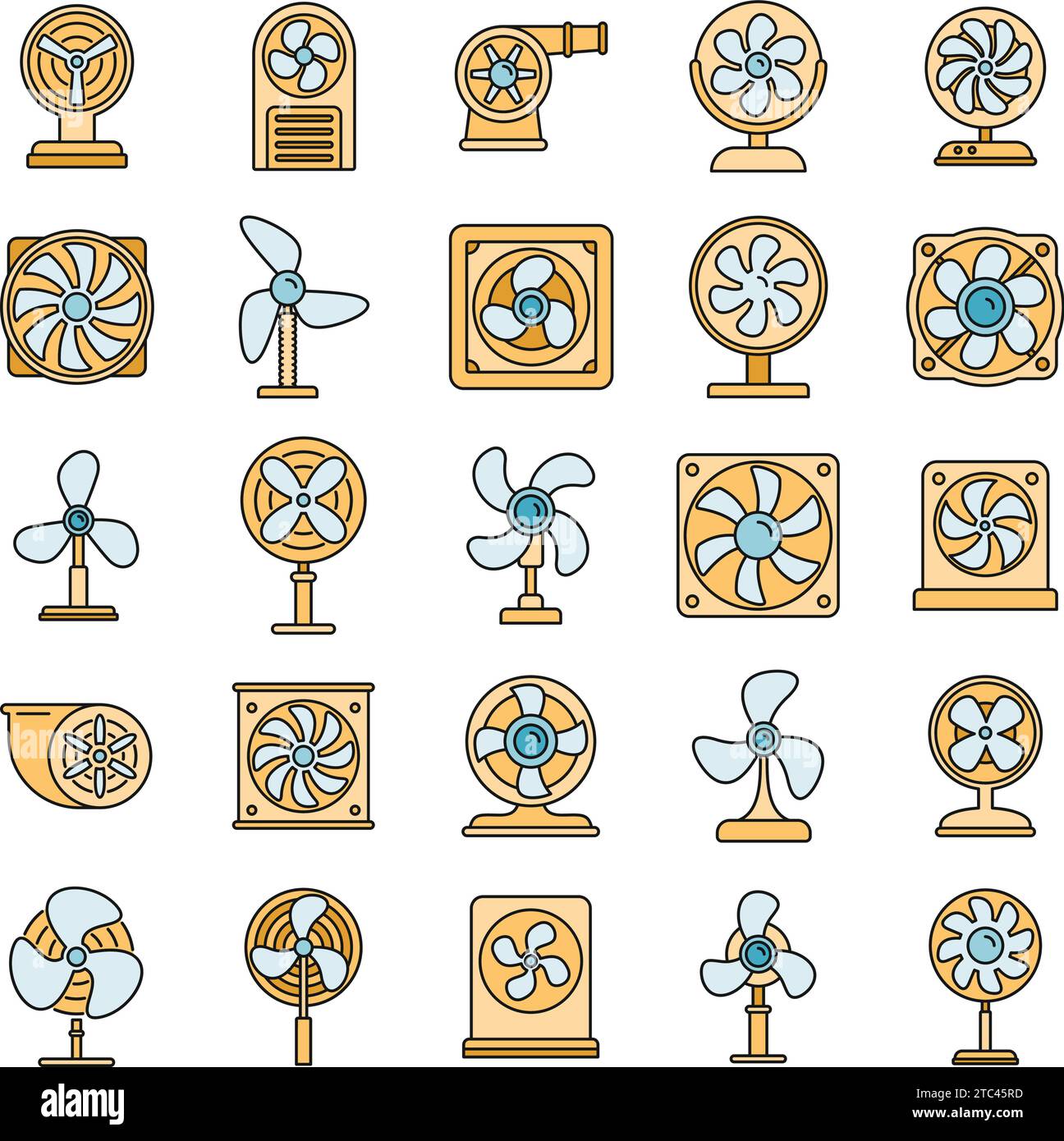 Ventilator fan icons set. Outline set of ventilator fan vector icons ...