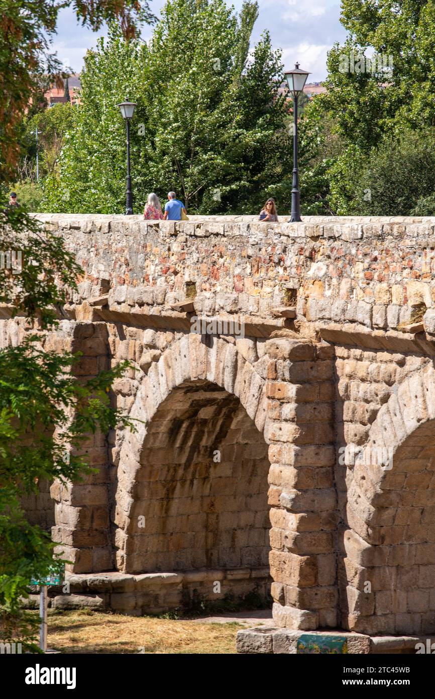 The medieval Roman bridge of Salamanca over the river Tormes with a ...