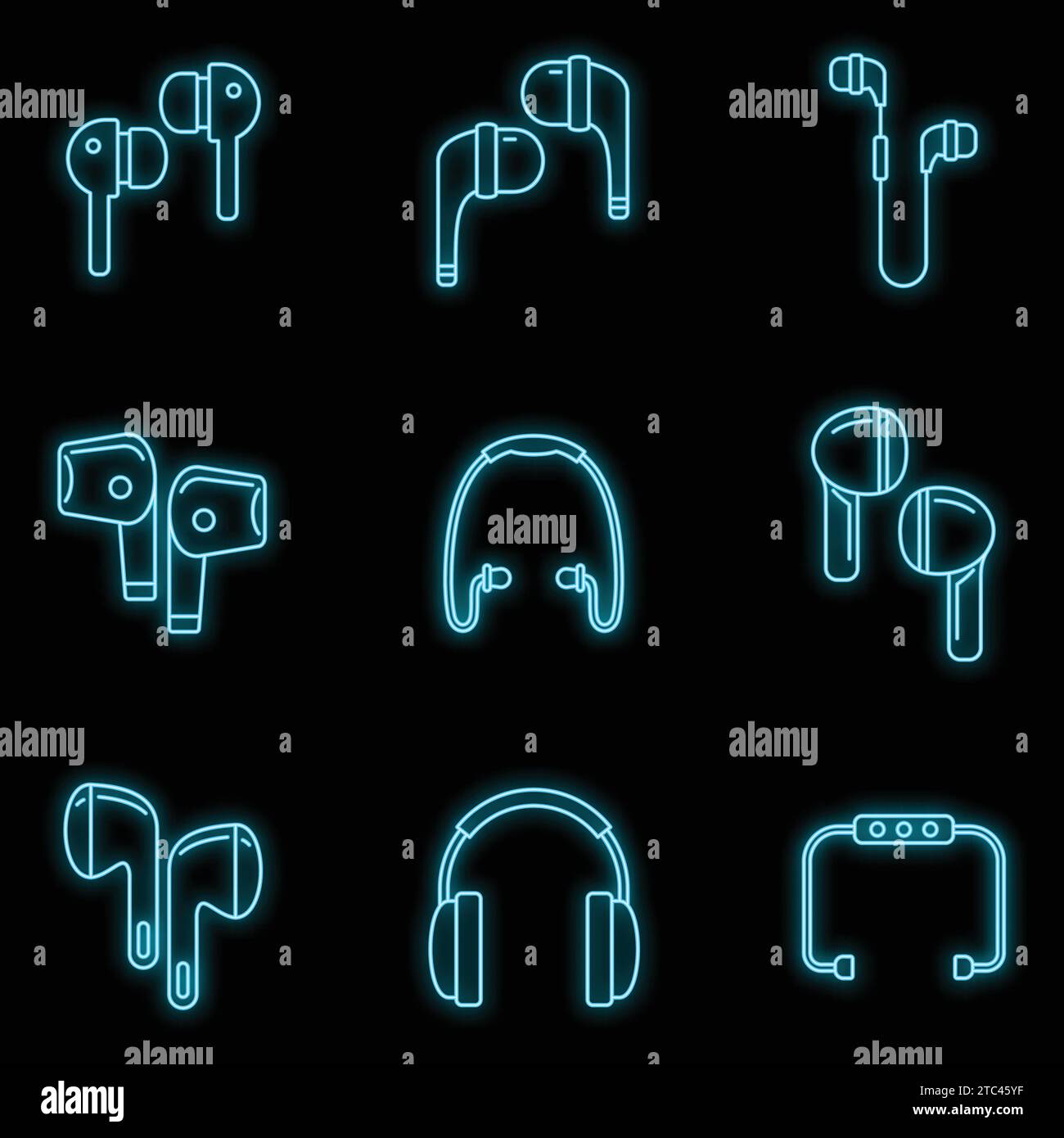 Personal wireless earbuds icons set. Outline set of personal wireless ...