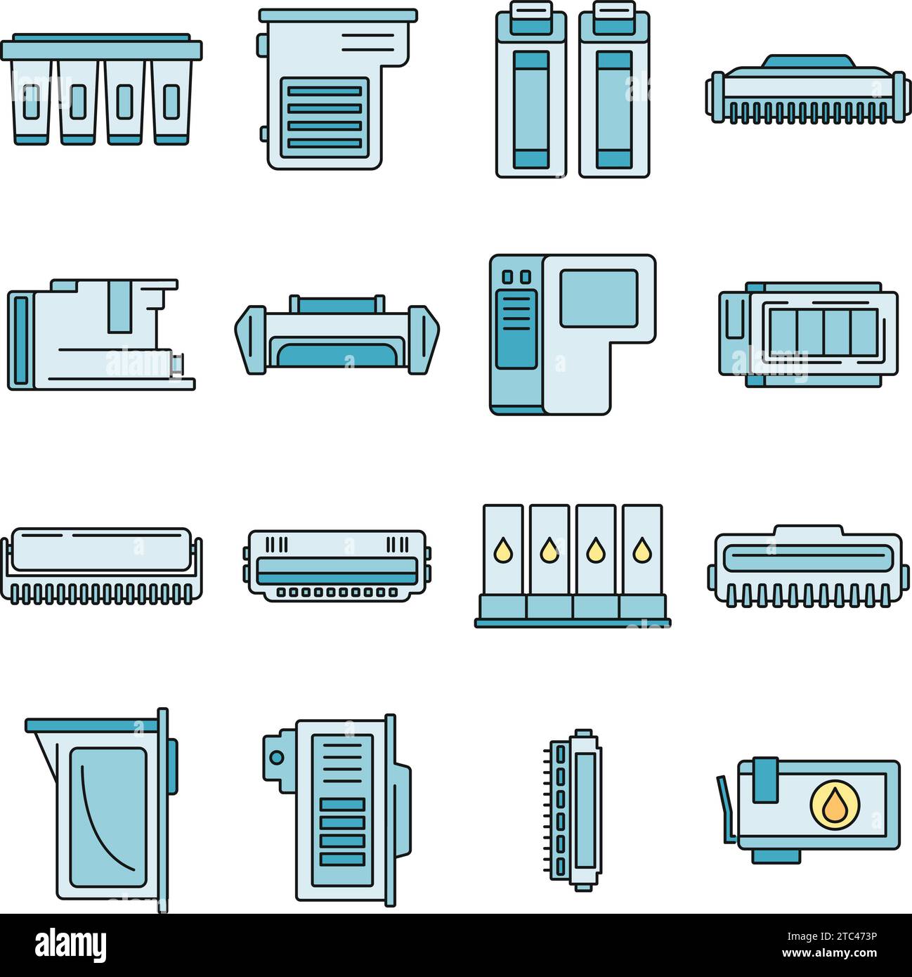 Printer cartridge icons set. Outline set of printer cartridge vector icons thin line color flat ...
