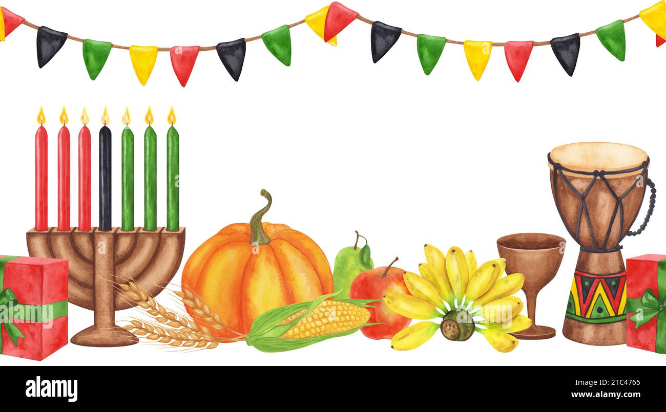 Seamless border for Kwanzaa. African-American holiday. Kinara, seven ...